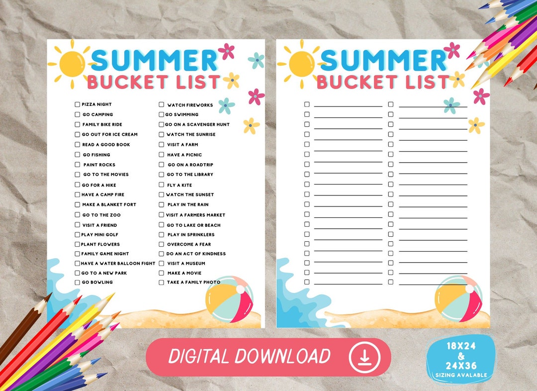 Summer Bucket List Digital Download. Make Your Own Summer Bucket List ...