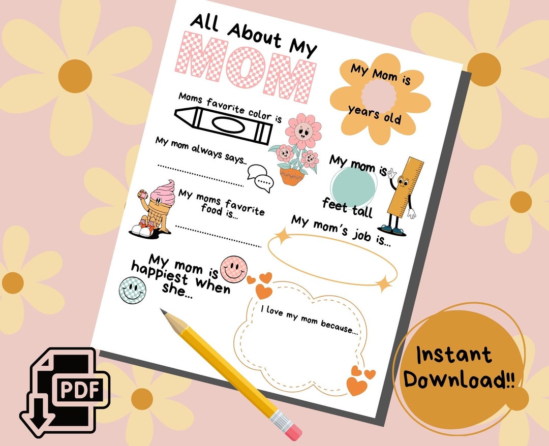 All About Mom Fill in the Blank Printable. Instant Digital Download ...
