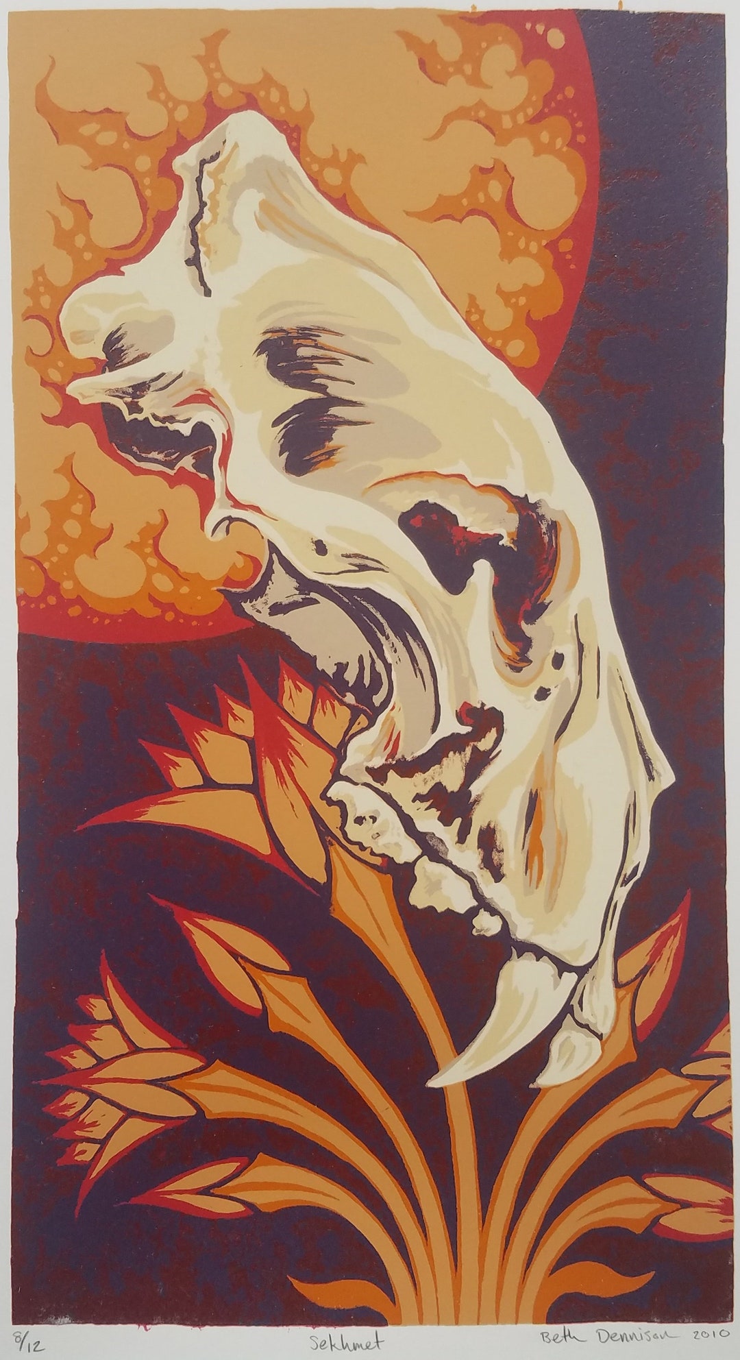 Sekhmet - Hand Pulled Lioness Skull Screenprint - Original Art - Etsy
