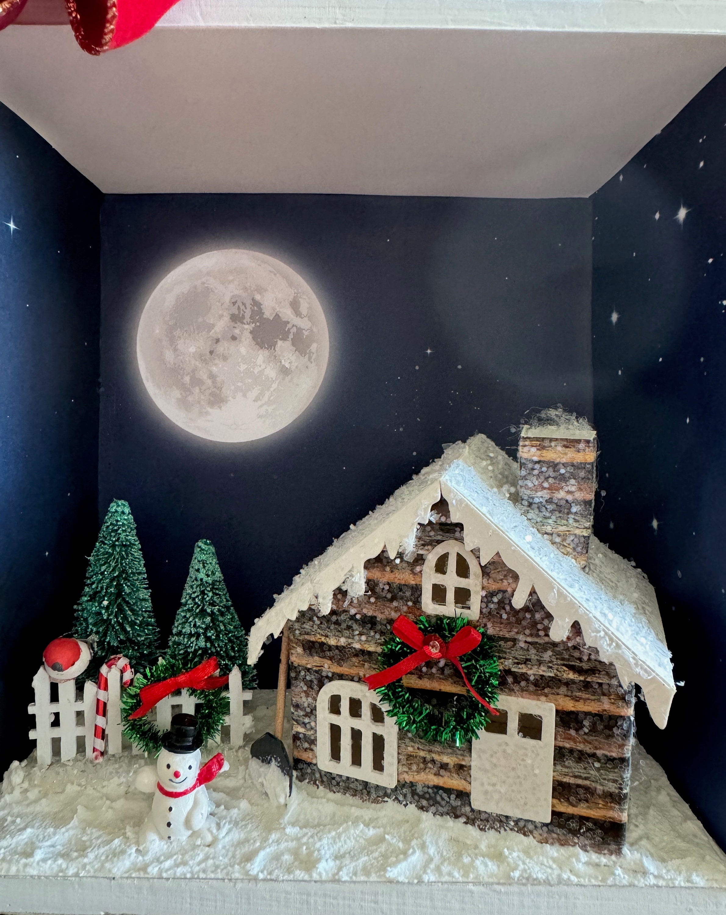 Handmade Winter Scene Diorama With Paper Log Cabin in A Snowy Setting ...