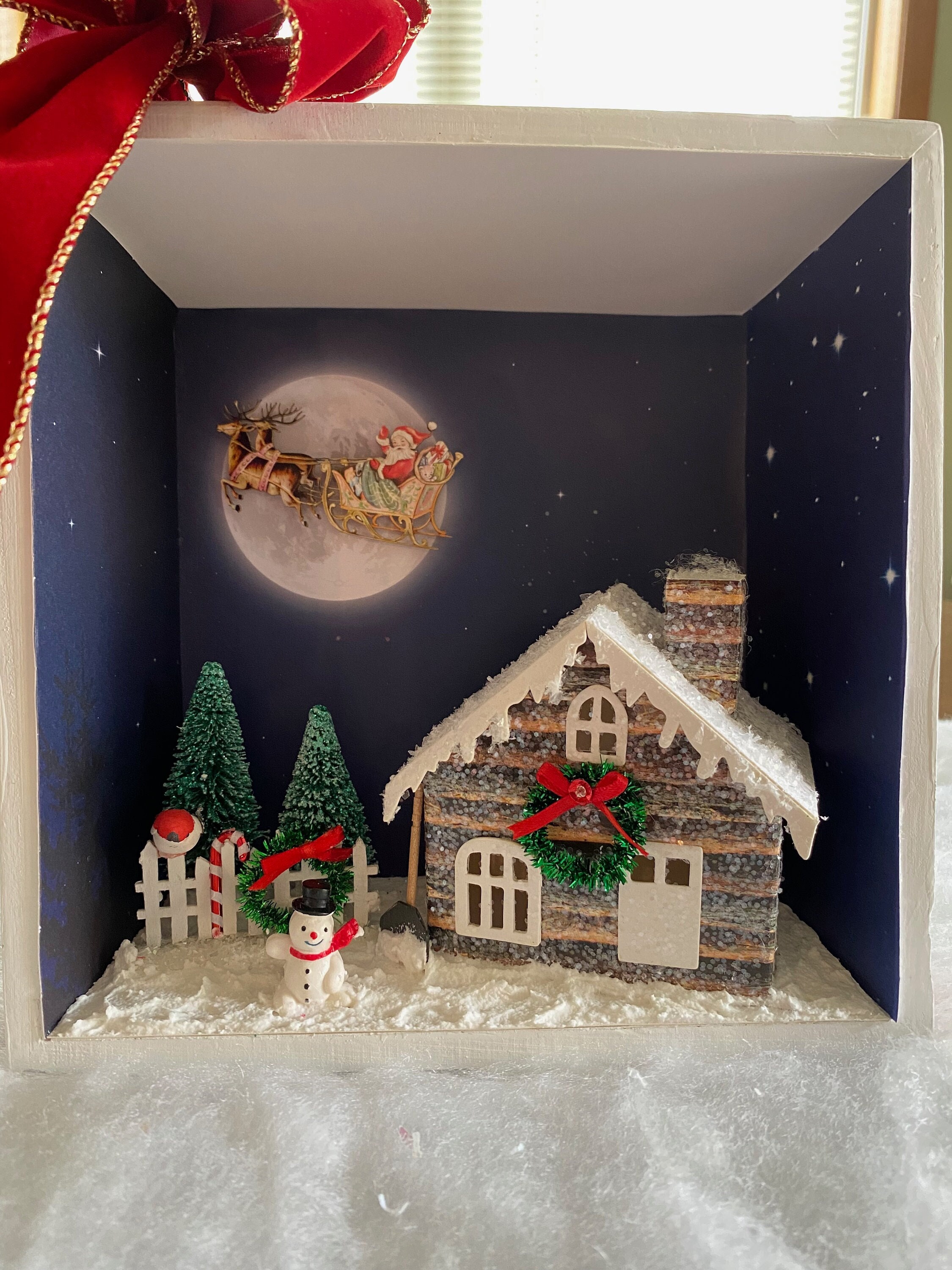 Handmade Winter Scene Diorama With Paper Log Cabin in A Snowy Setting ...