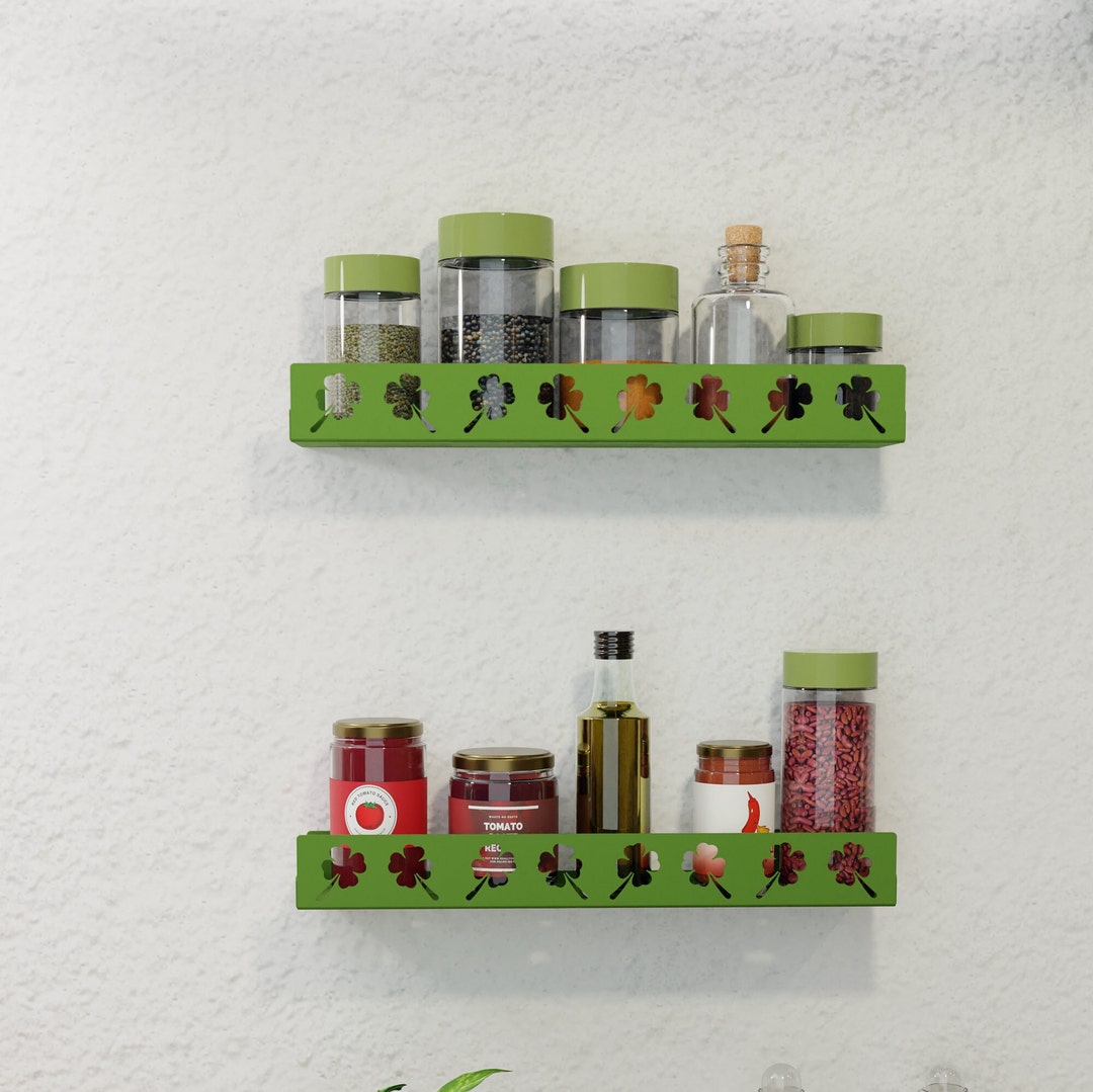 Set of 2 Green Floating Shelves Kitchen Shelves Floating Bathroom ...