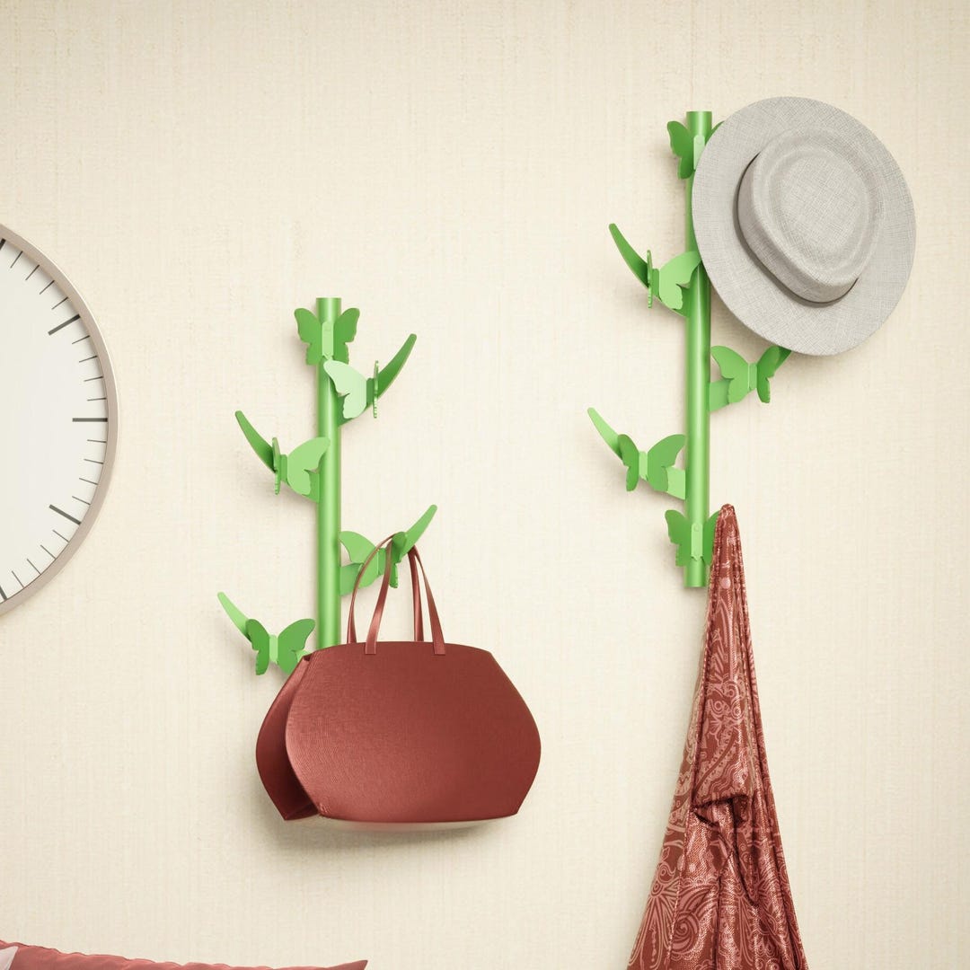 Set of 2 Coat Rack With Butterfly Hooks Green Tree Rack Modern Coat ...