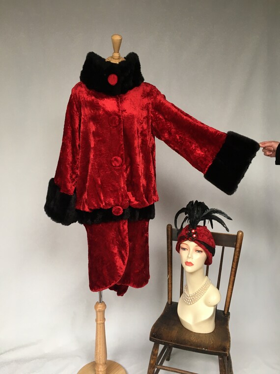 1920s Coat, Cloche Hat, Flapper Coat, Red Velvet Coat… - Gem