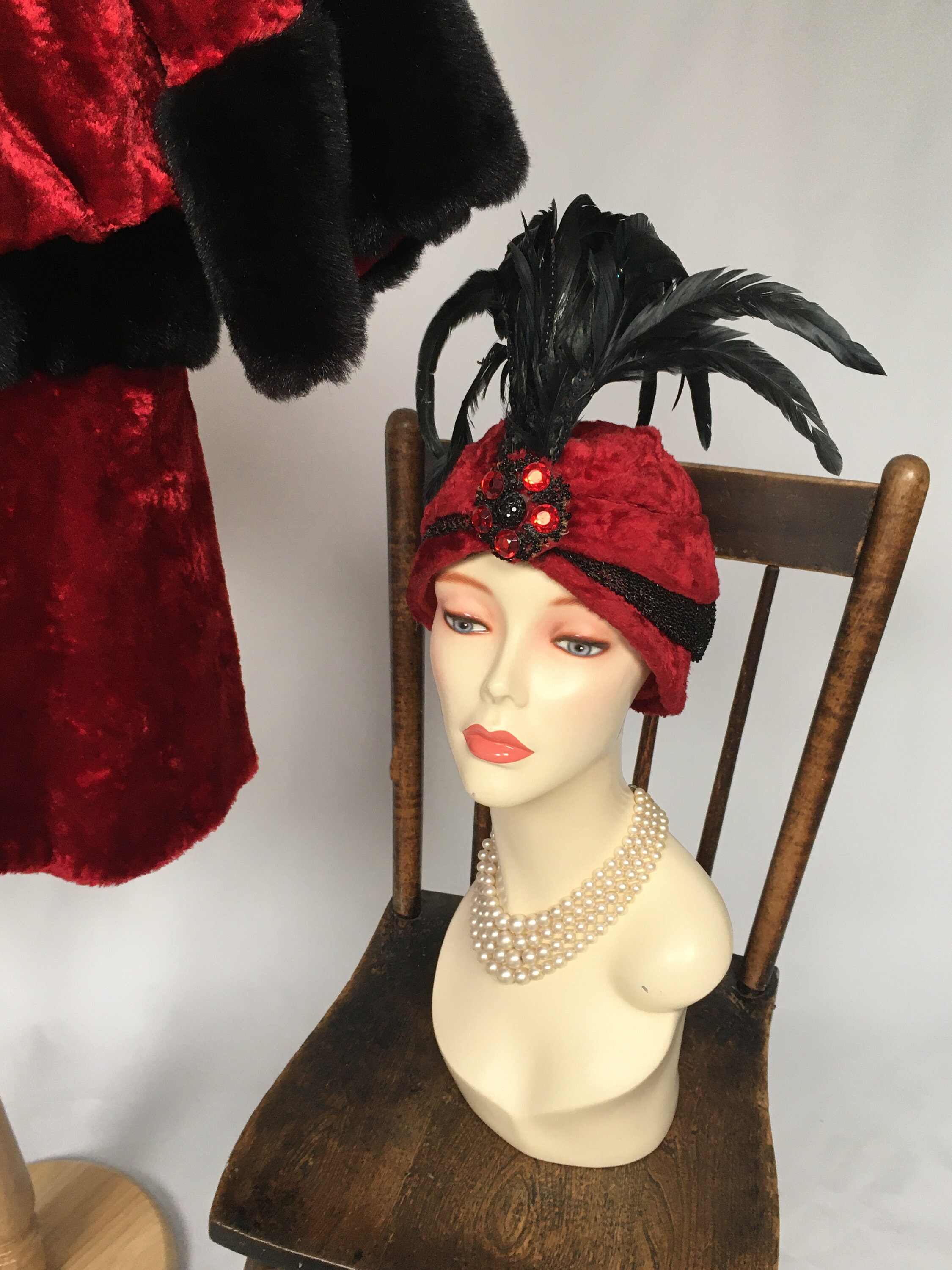 1920s Coat, Cloche Hat, Flapper Coat, Red Velvet Coat, Opera Coat, Red ...