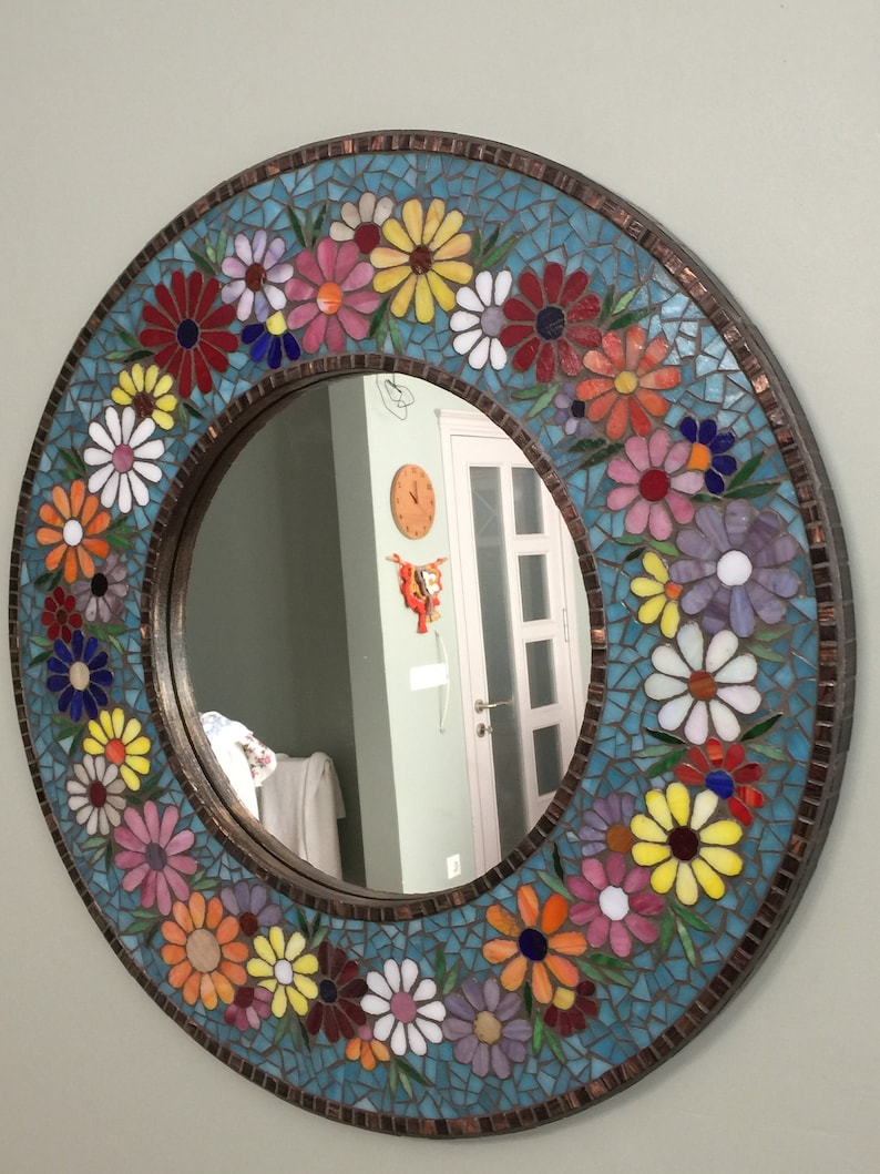 Mosaic Mirror With Flowers, Round Mosaic Mirror ,mosaic Design , Hand ...