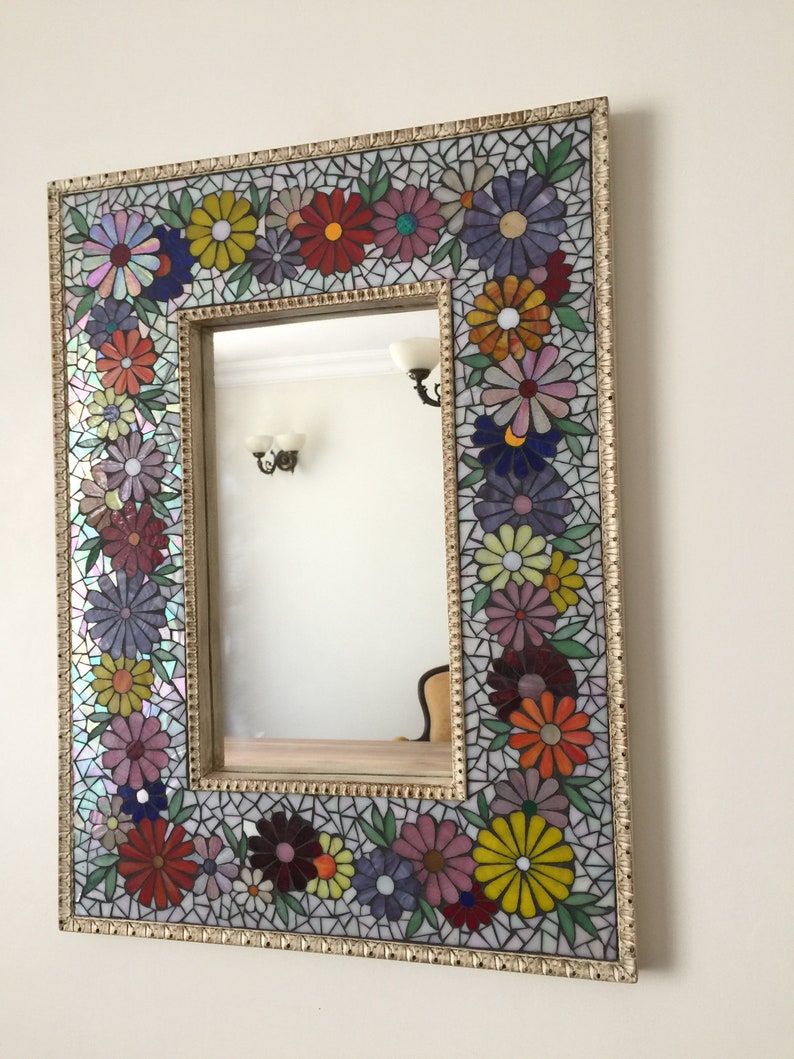 Antique Frame Mosaic Mirror,rectangular Mirror, Mosaic Flowers Mirror ...