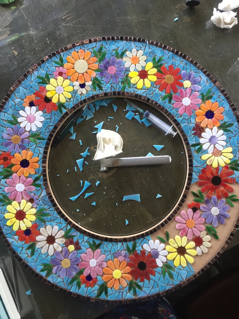 Mosaic Mirror With Flowers, Round Mosaic Mirror ,mosaic Design , Hand ...