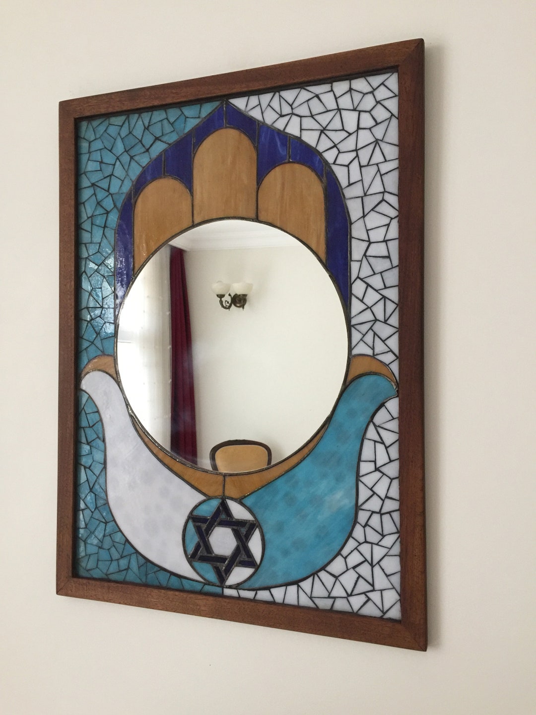 Hamsa and Peaces Dove Stained Glass Mirror, Mosaic Mirror - Etsy