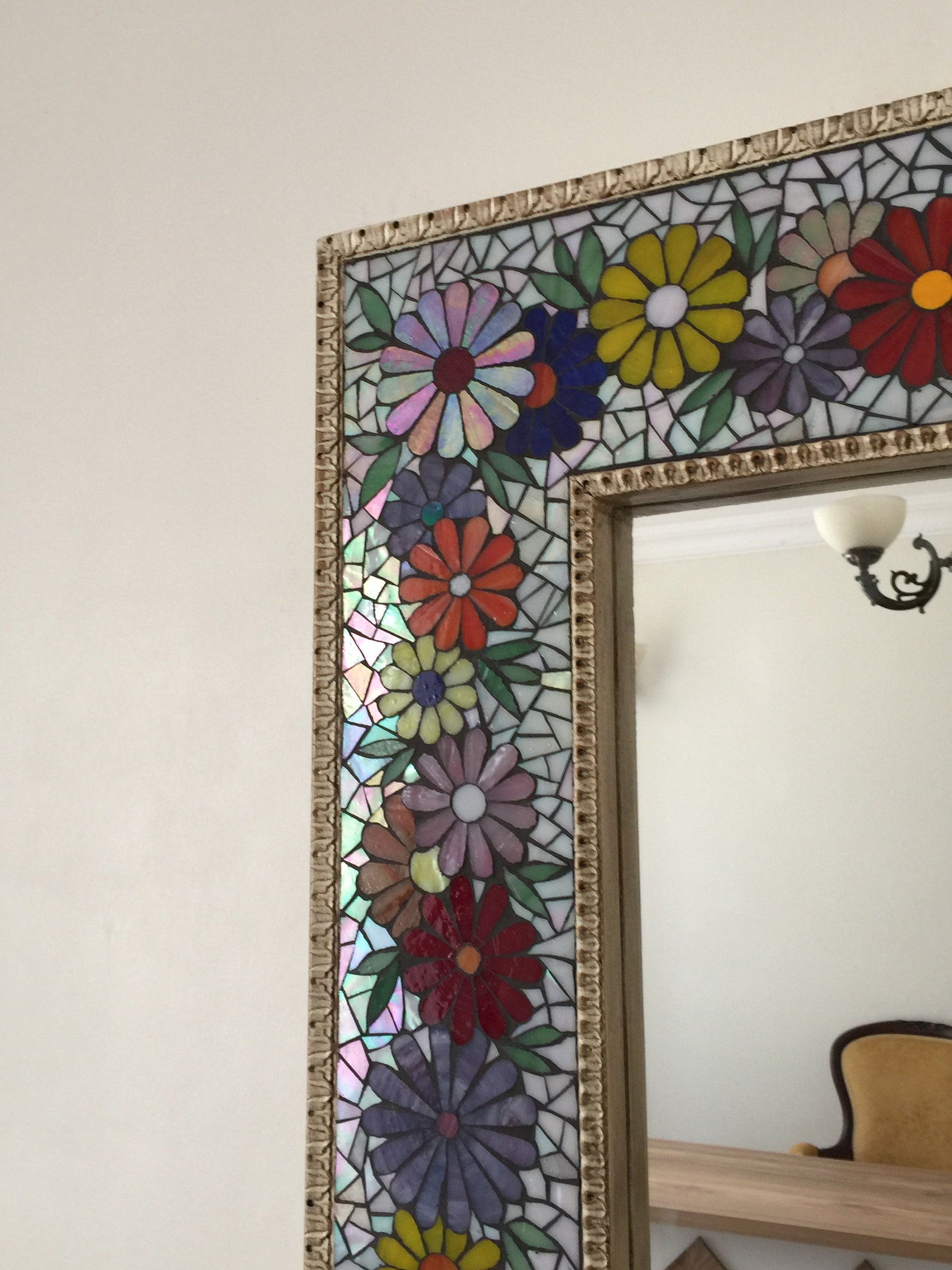 Antique Frame Mosaic Mirror,rectangular Mirror, Mosaic Flowers Mirror ...