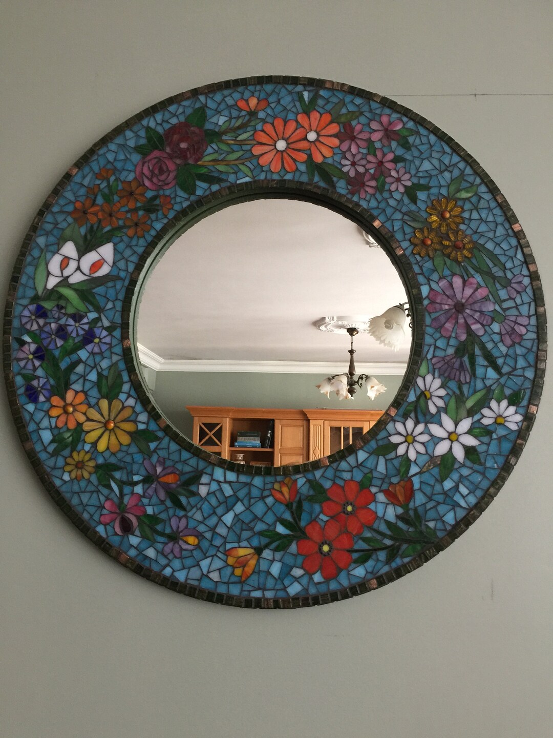 Mosaic Mirror With Flowers, Round Mosaic Mirror ,mosaic Design , Hand ...