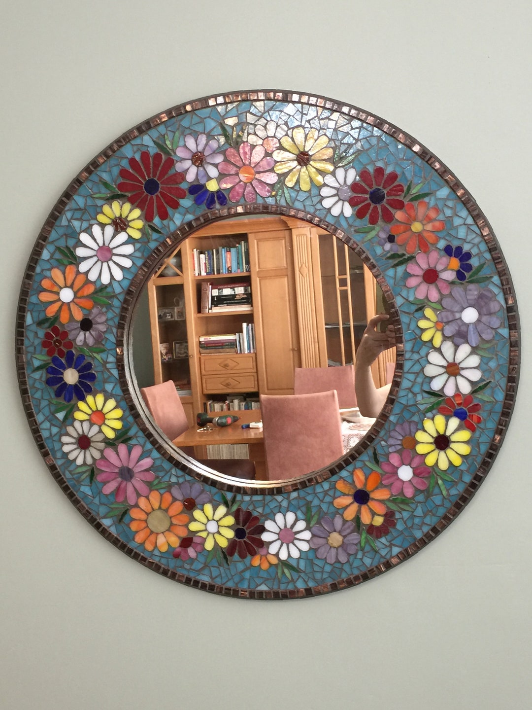 Mosaic Mirror With Flowers, Round Mosaic Mirror ,mosaic Design , Hand ...