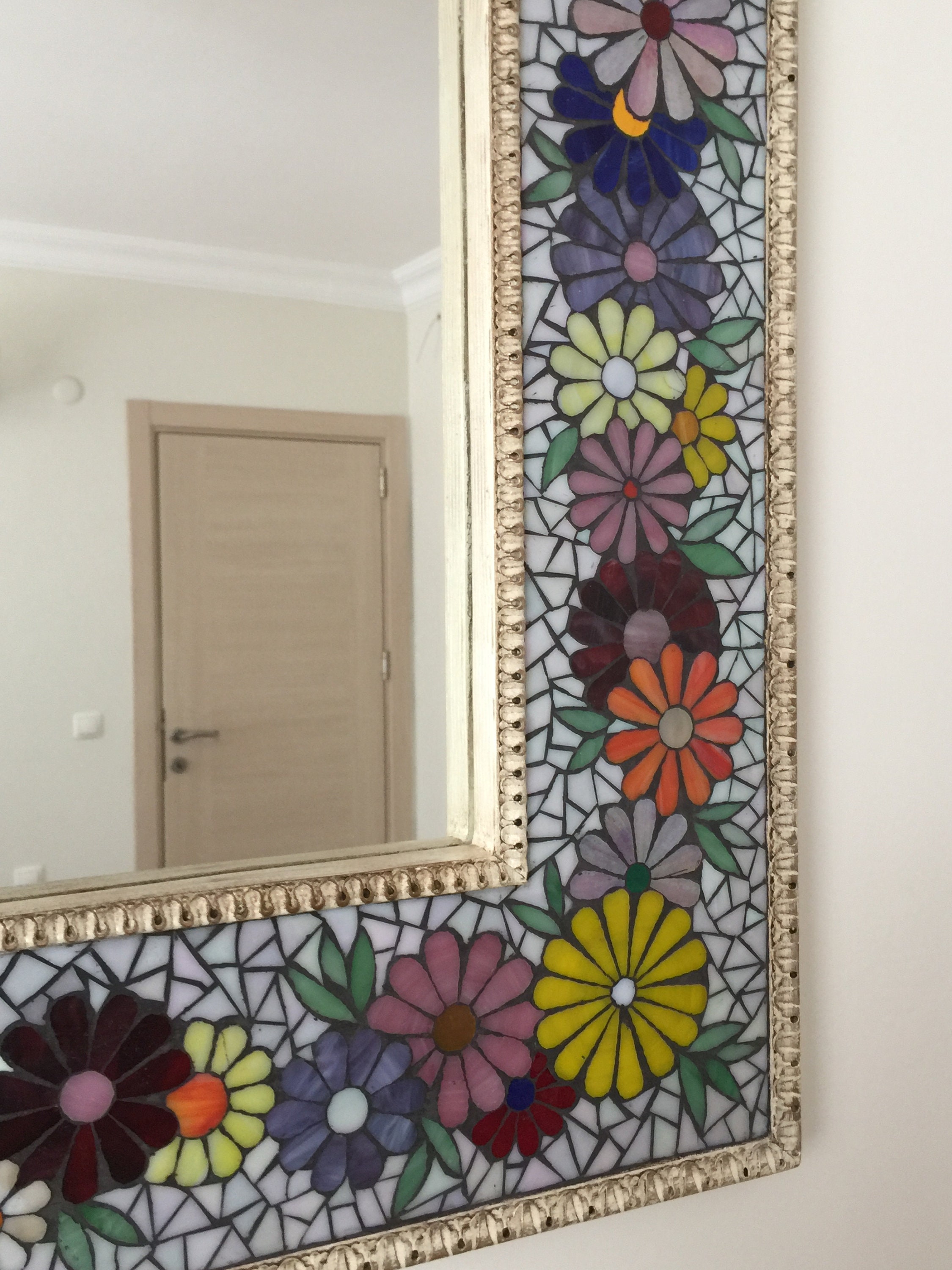 Antique Frame Mosaic Mirror,rectangular Mirror, Mosaic Flowers Mirror ...