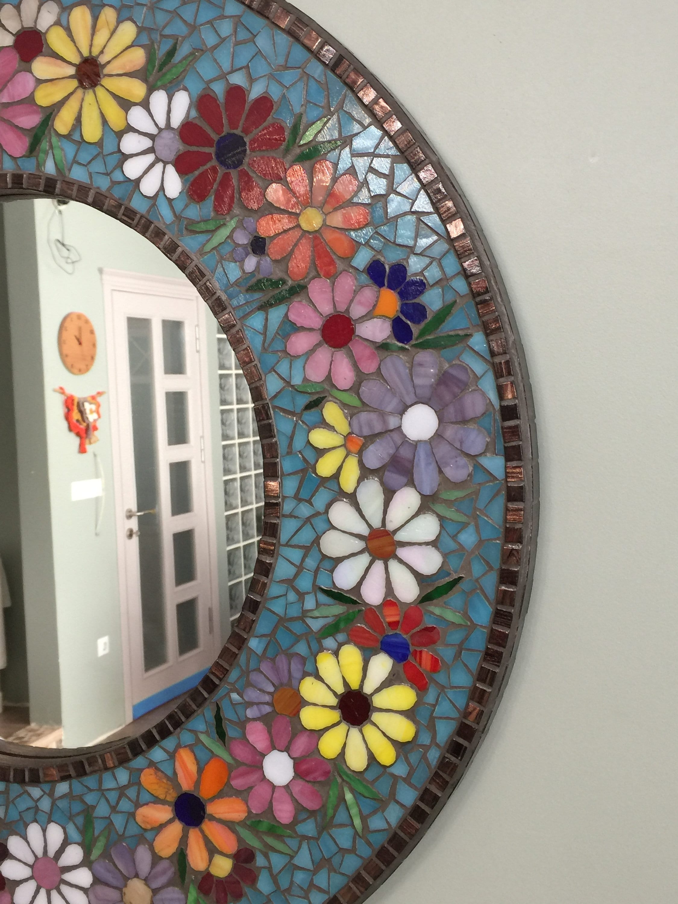 Mosaic Mirror With Flowers, Round Mosaic Mirror ,mosaic Design , Hand ...