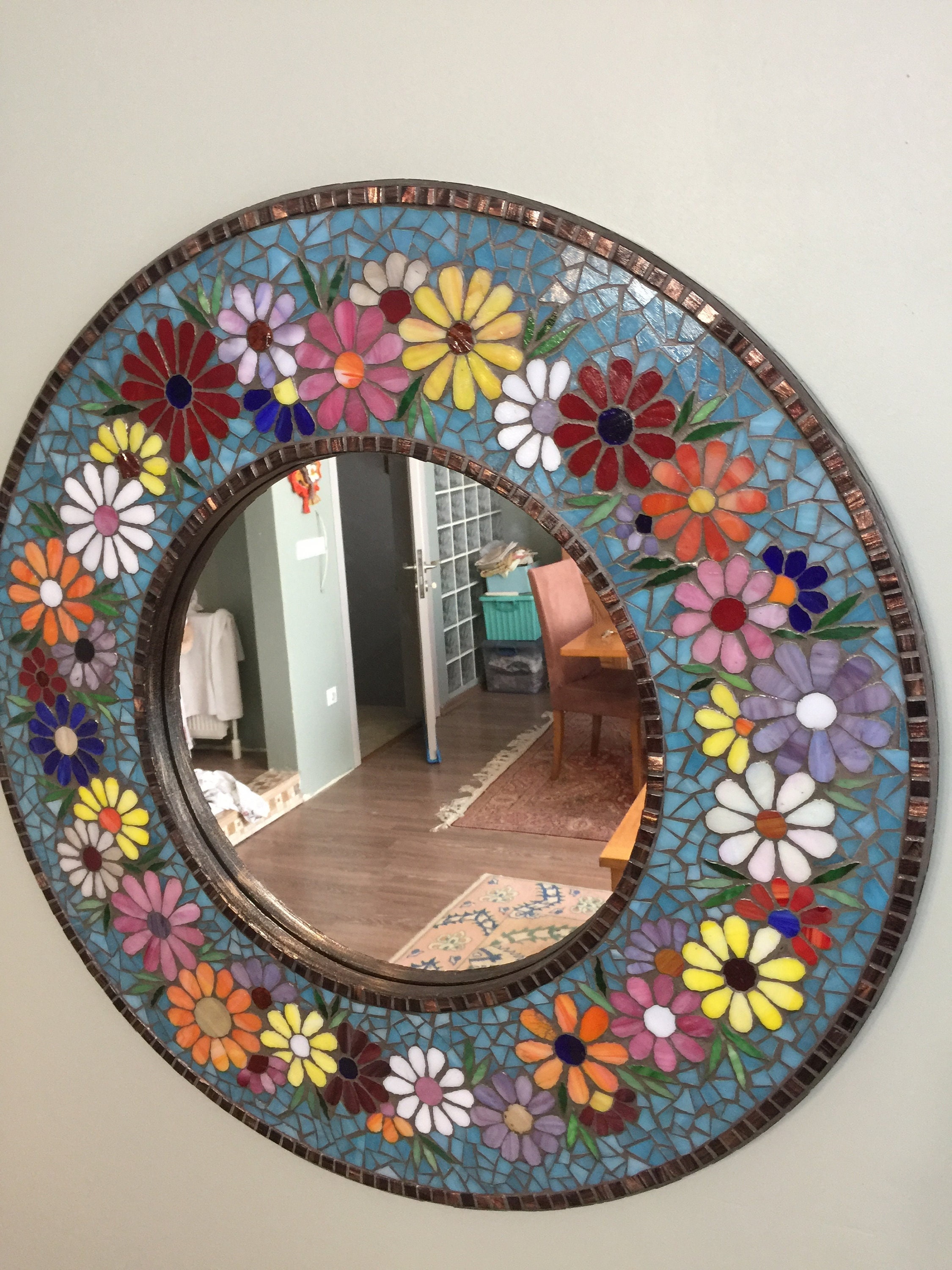 Mosaic Mirror With Flowers, Round Mosaic Mirror ,mosaic Design , Hand ...