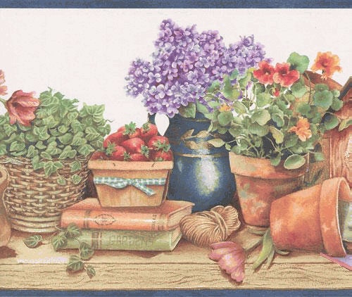 Flower Pots Shelf Wallpaper Border - Etsy
