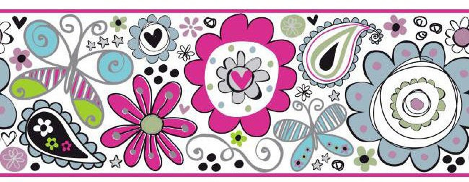 Doodlerific Funky Floral Wallpaper Border Bs5415b | Etsy