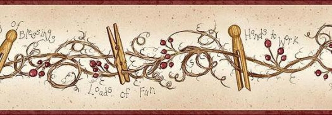 Clothespins and Rosehips Wallpaper Border - Etsy