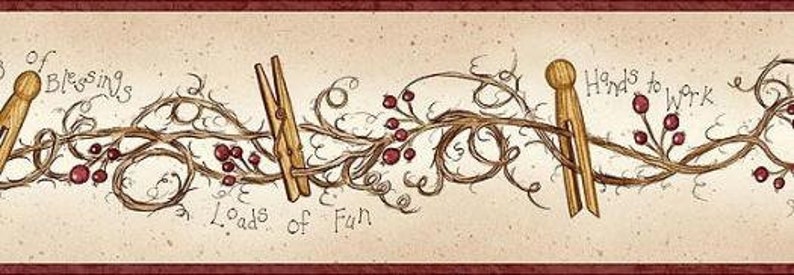 Clothespins and Rosehips Wallpaper Border - Etsy