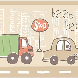 Kids Beep Zoom Taupe Wallpaper Border FDB50126 - Etsy