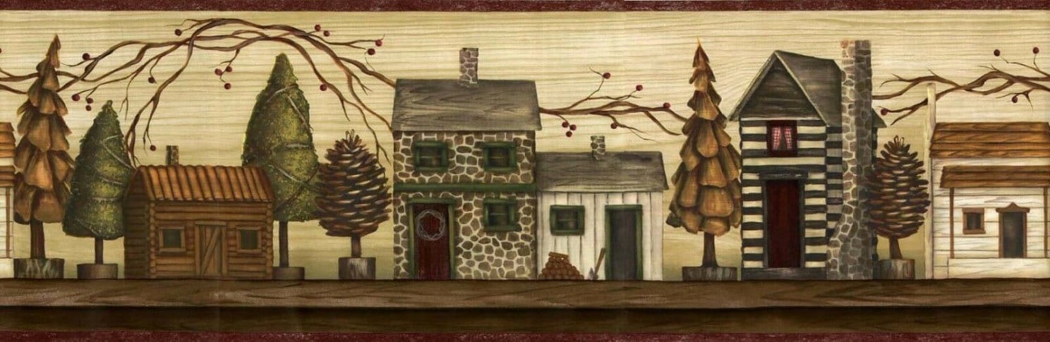 Rustic Lodge Cabins Wallpaper Border Tc48072b | Etsy