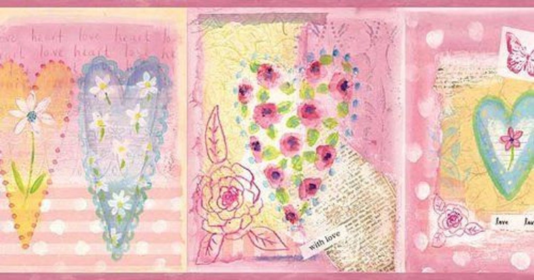 Pastel Hearts and Butterflies Wallpaper Border Ck83201b - Etsy