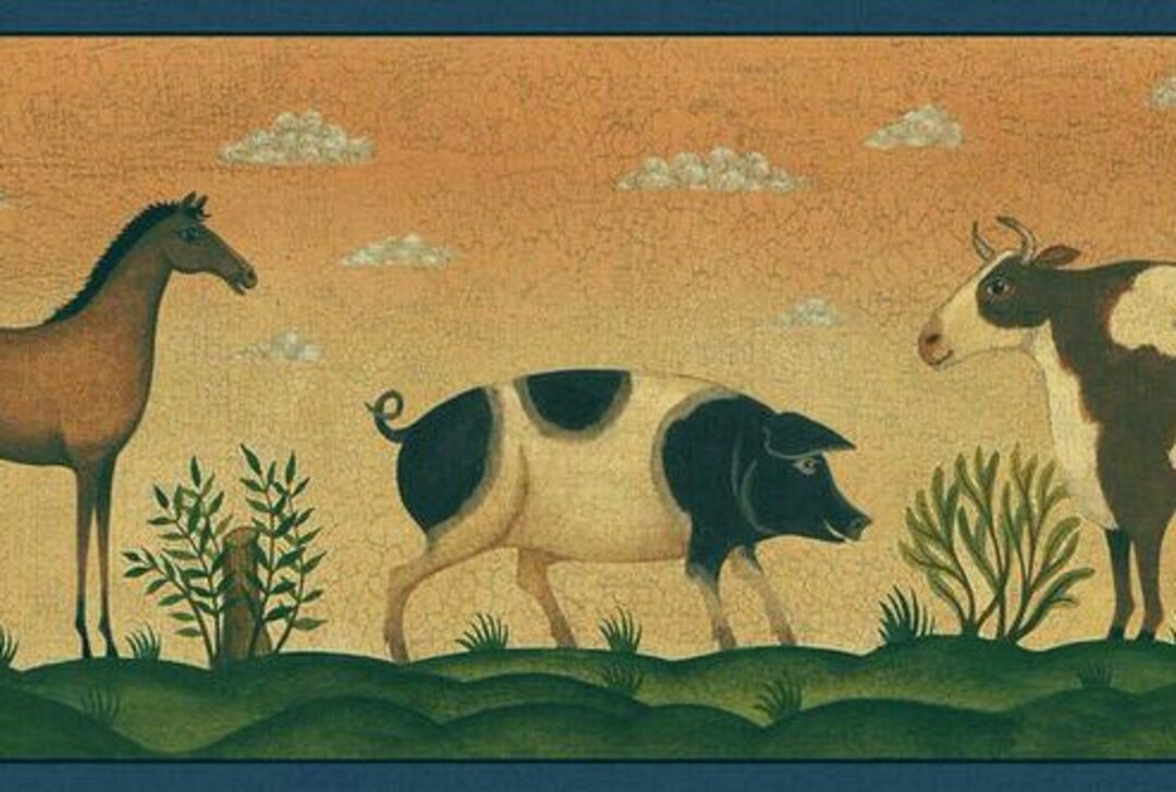 Primitive Folk Art Animals Wallpaper Border 250b69200 - Etsy
