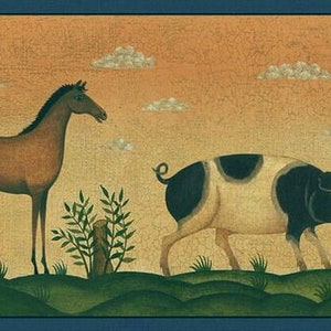 Primitive Folk Art Animals Wallpaper Border 250b69200 - Etsy