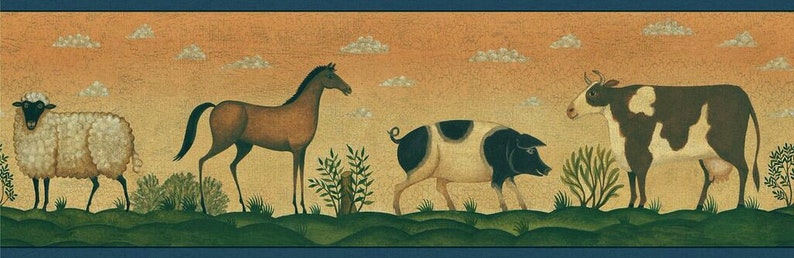 Primitive Folk Art Animals Wallpaper Border 250b69200 - Etsy