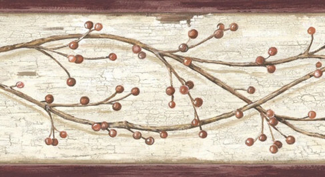 Winterberry Branches Wallpaper Border | Etsy