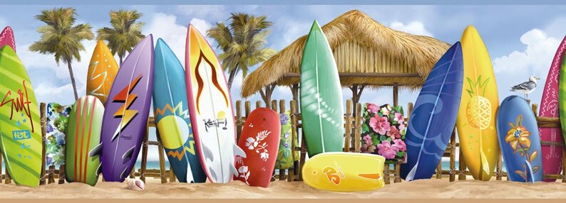 Surfside Beach Surfboard Wallpaper Border - Etsy