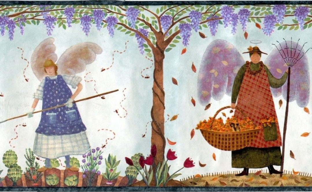 Country Folkart Harvest Angels Wallpaper Border Ha61141b - Etsy