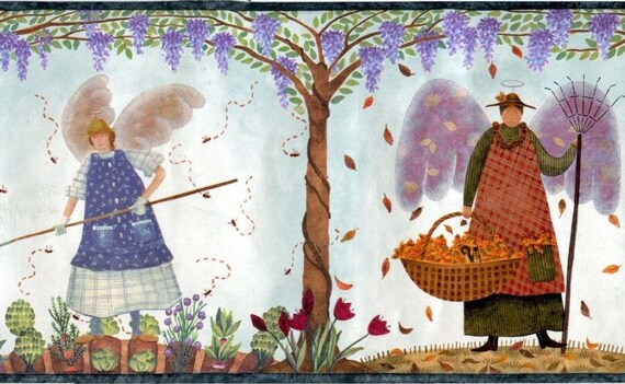 Country Folkart Harvest Angels Wallpaper Border Ha61141b | Etsy