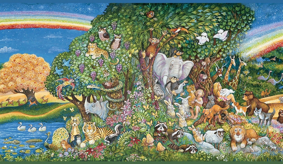 Rainbow Animal Eden Wallpaper Border Has01021b - Etsy