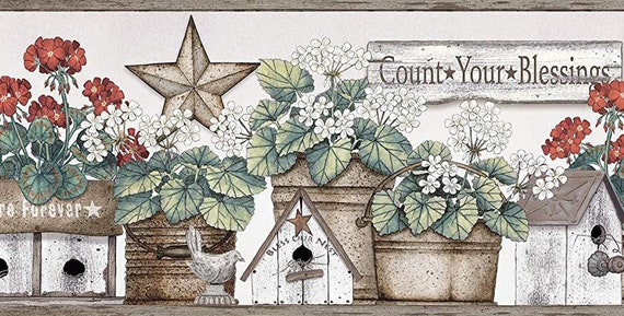 Geranium Multicolor Flower Pot Wallpaper Border 3119-13581b | Etsy