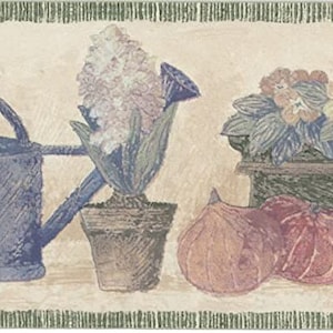 Textured Watering Can and Flower Pots Wallpaper Border - Etsy