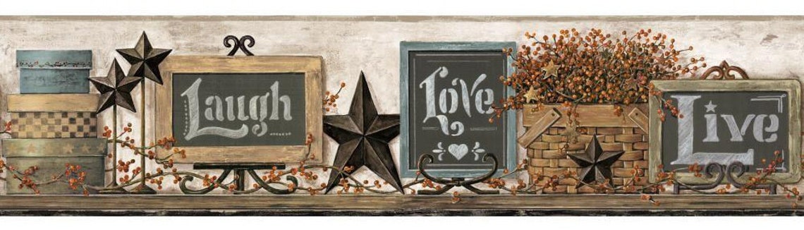 Country Chalkboard Shelf Wallpaper Border Ac4406bd - Etsy