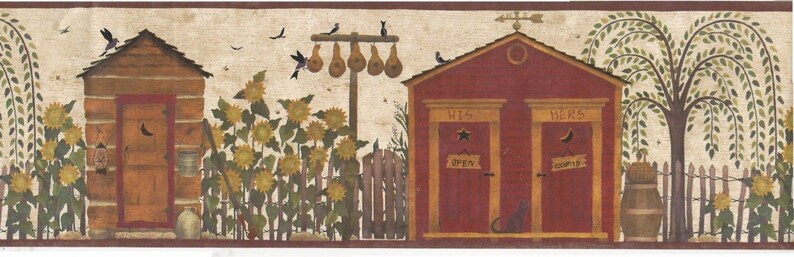 Folk Art Outhouse Wallpaper Border Ha61063b - Etsy