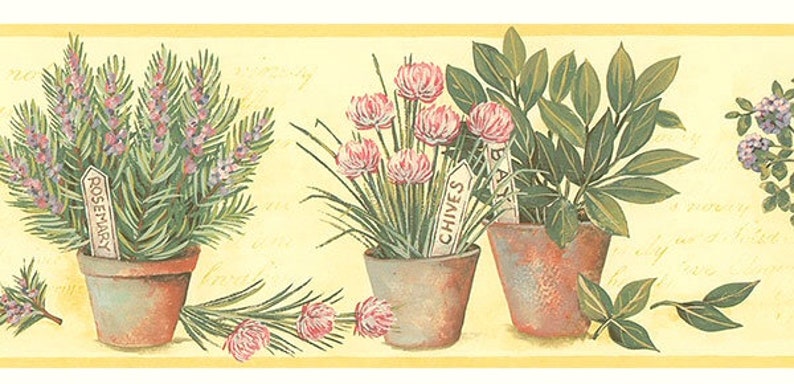 Potted Flowers Wallpaper Border KV79533 - Etsy
