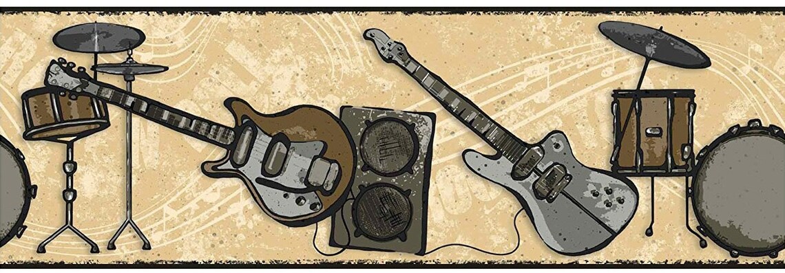 Rock N Roll Guitar Music Wallpaper Border Bg1677b - Etsy