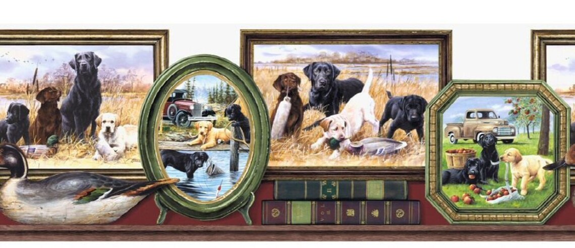 Scalloped Framed Hunting Dogs Wallpaper Border MN5019 | Etsy