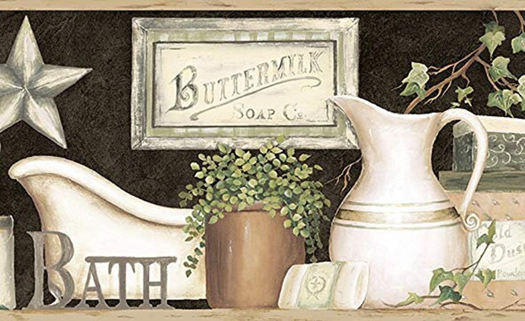 Martha Country Bath Wallpaper Border Black Ctr63102b - Etsy