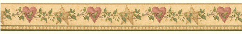 Country Folkart Hearts & Stars Wallpaper Border FDB50177 | Etsy