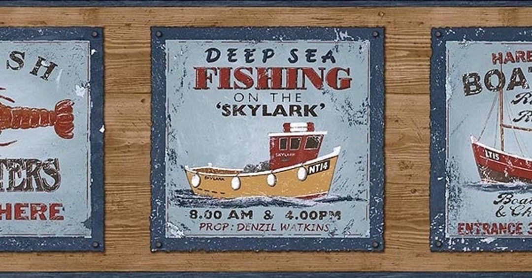 Deep Sea Fishing Signs Wallpaper Border - Etsy