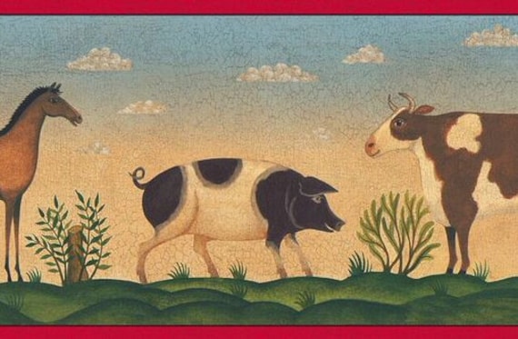 Primitive Folk Art Animals Wallpaper Border 250b69201 - Etsy