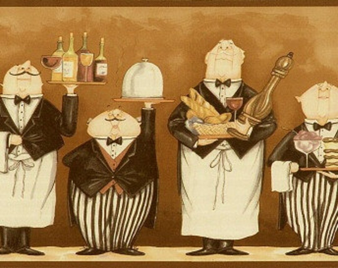Whimsical Waiters Chef Kitchen Wallpaper Border Browns FK78454 - Etsy