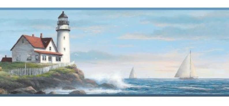 Sailing Lighthouse Wallpaper Border Ny4815bd - Etsy