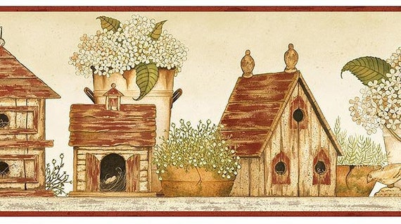 Cottage Birdhouses Wallpaper Border Sm05033b | Etsy