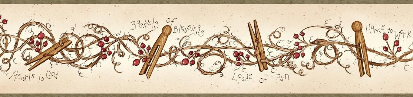 Clothespins and Rosehips Wallpaper Border - Etsy