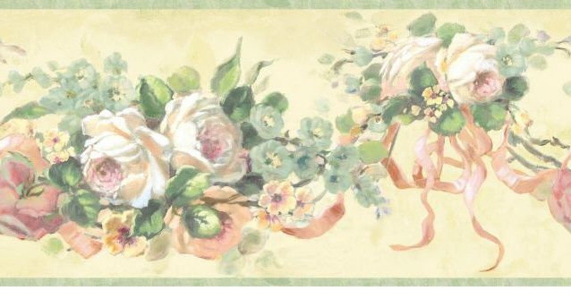 Vintage Rose Ribbon Wallpaper Border Sm20033b - Etsy